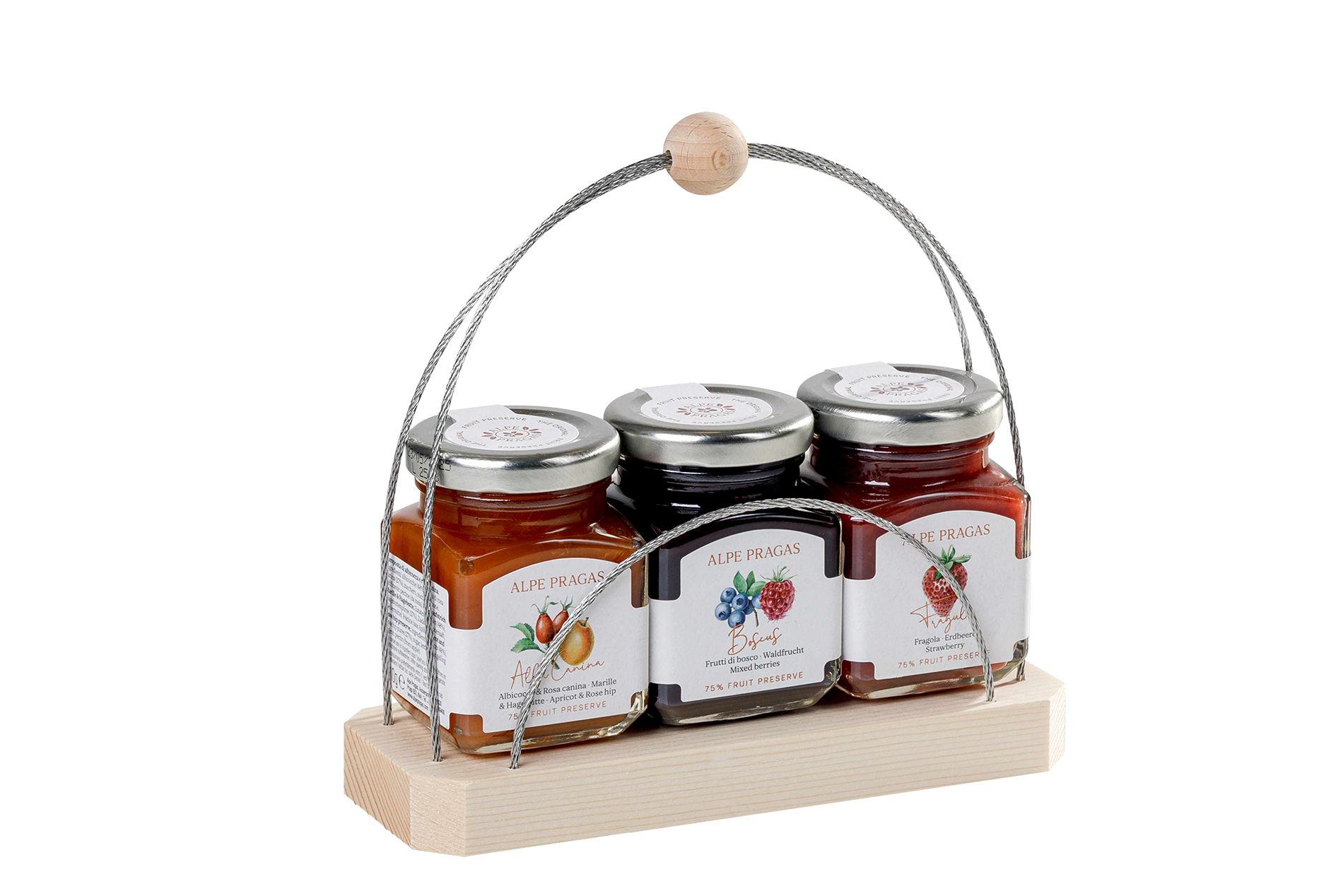 Wooden tray for 3 fruit preserves 110g – Alpepragas